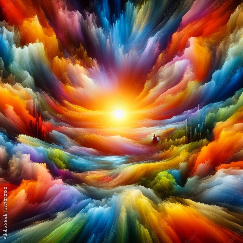 "Rainbow Enlightenment" is a surreal abstract painting from the "Escape ...