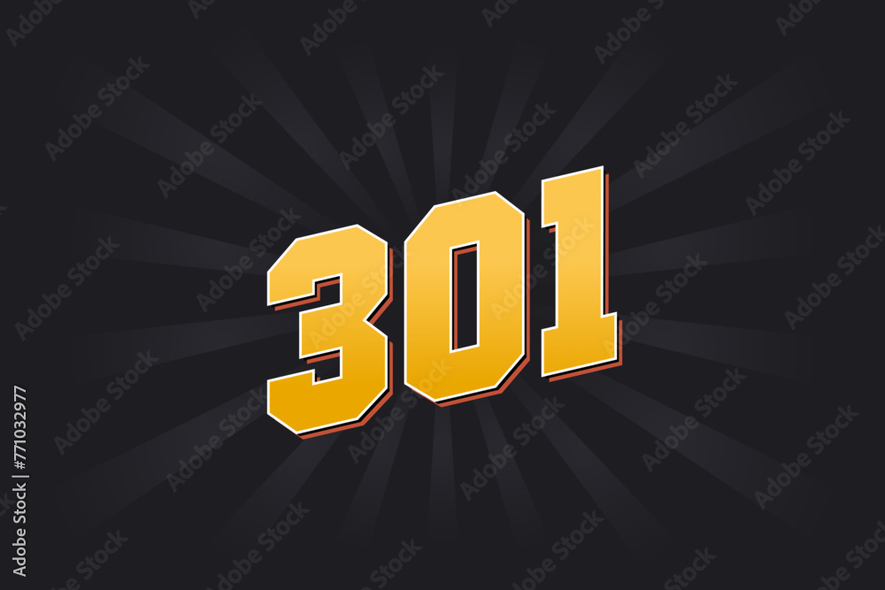 Number 301 vector font alphabet. Yellow 301 number with black ...