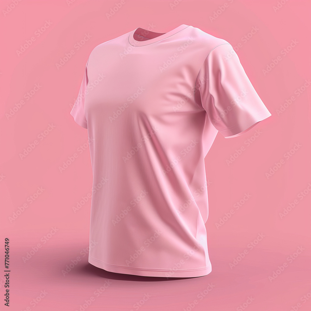 An angled view of the pink T-shirt template from the side, emphasizing ...