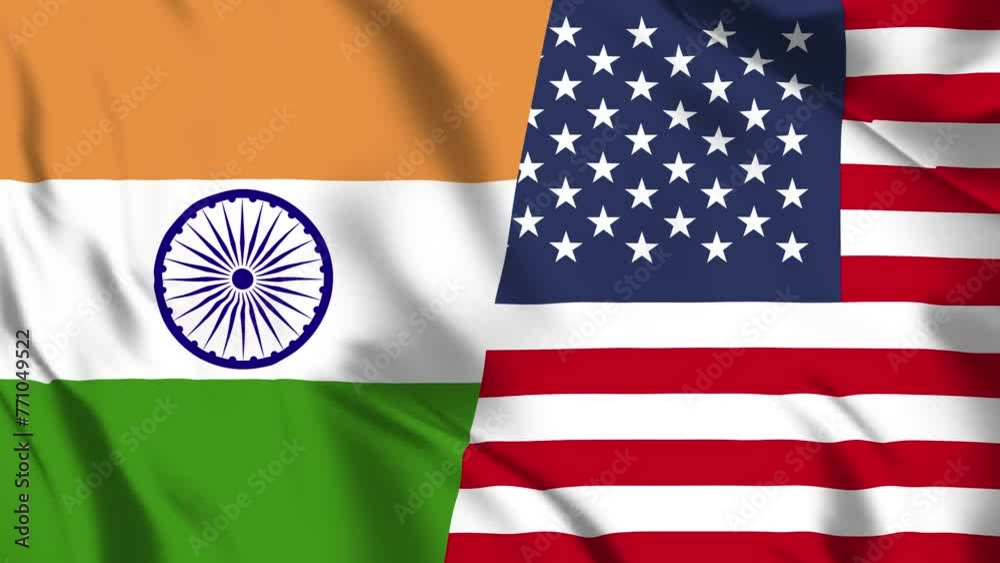 India and USA Flag waving in loop and seamless animation. American vs ...