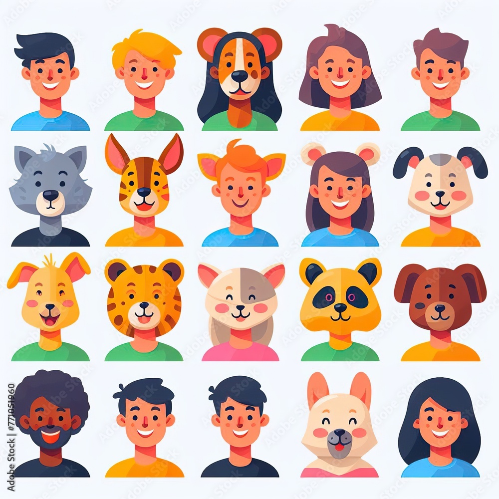 Diverse Avatars Collection: A Mix of Human and Animal Cartoon Faces ...