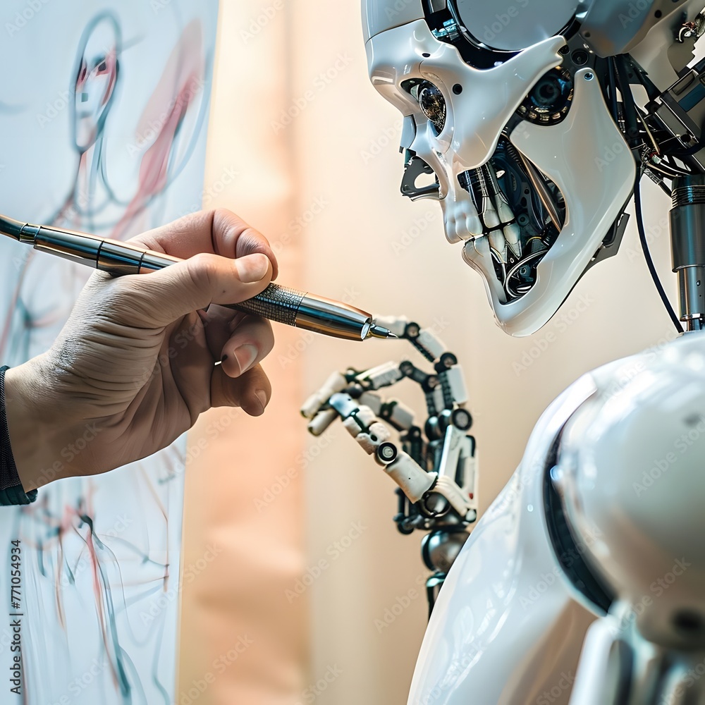 Handover of artistic tool from human to AI, representing legacy and ...