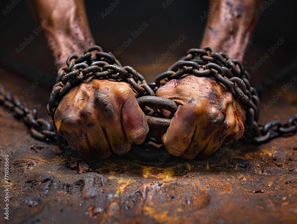 Dramatic photo of knuckles and wrists wrapped in chains,generated with ...