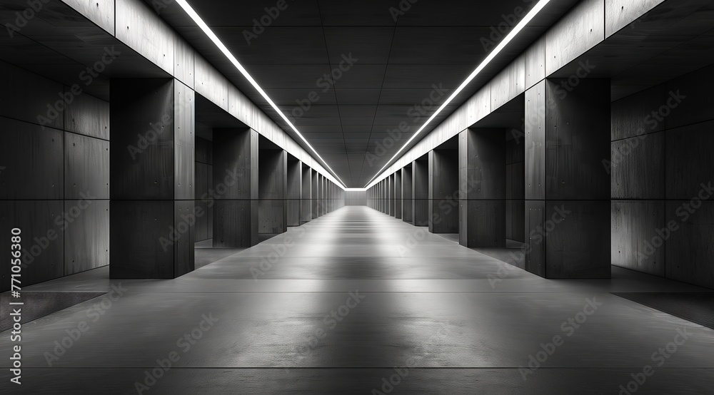 square tunnel with light coming from the top, captured in a black and ...