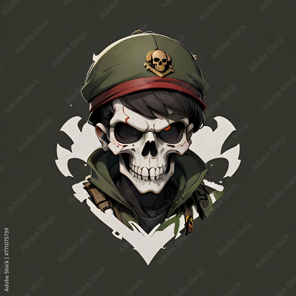 Grim Military Skull Emblem. An imposing skull wearing a military beret ...