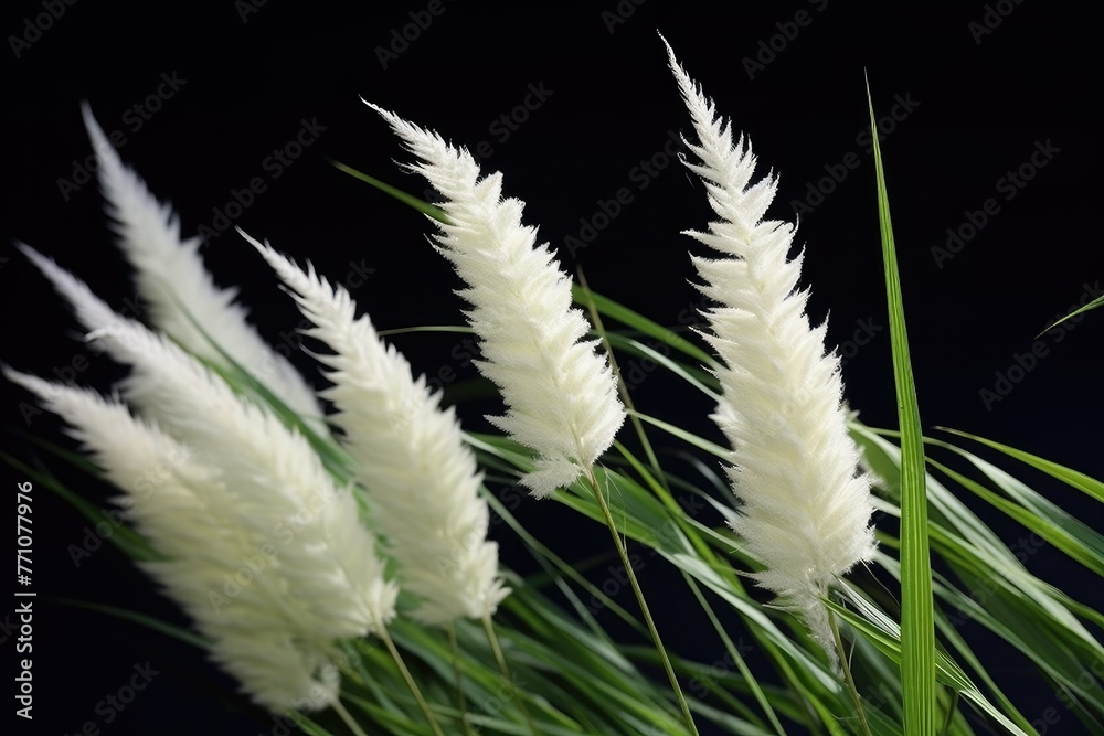 A cluster of delicate white kash flowers gracefully stand out against a ...