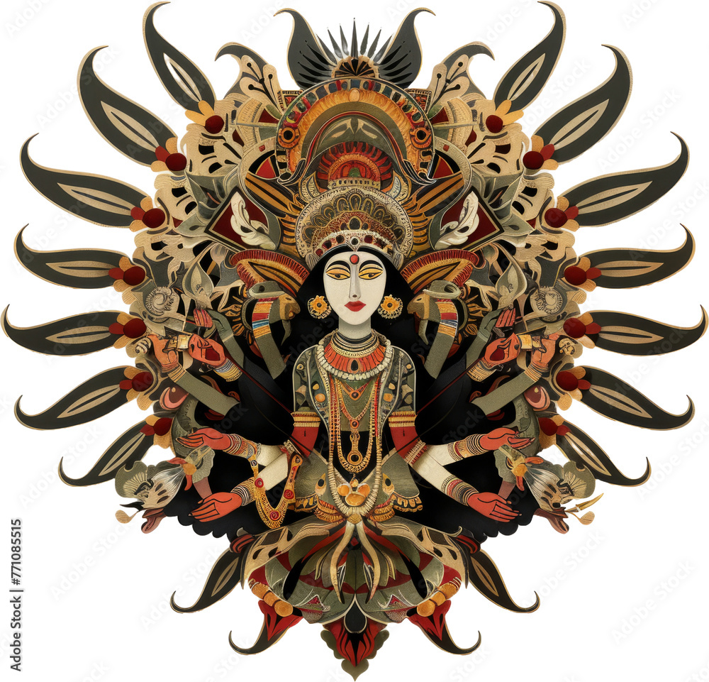 Statue of Hindu goddess Durga with multiple arms isolated cut out on ...