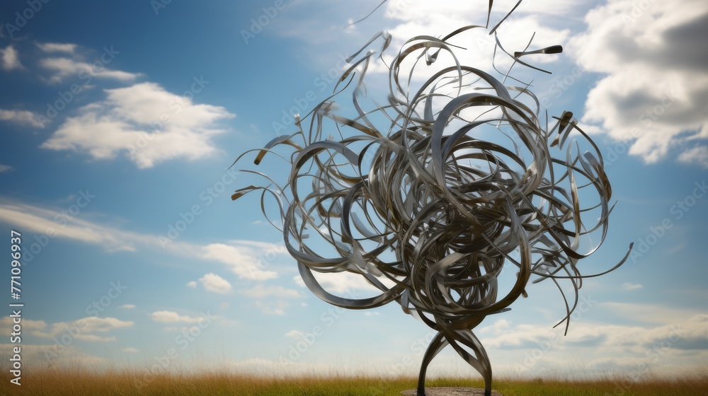 Outdoor sculpture consisting of many moving elements that change shape ...