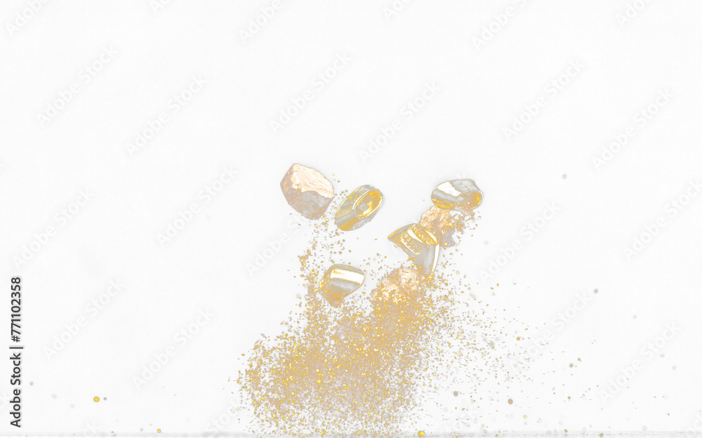 Gold Ingot Chinese Money bar token fly with dust particle in air ...