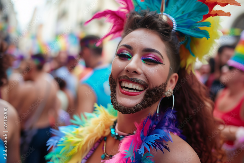 Drag King on gay pride day, woman with beard and costume full of ...