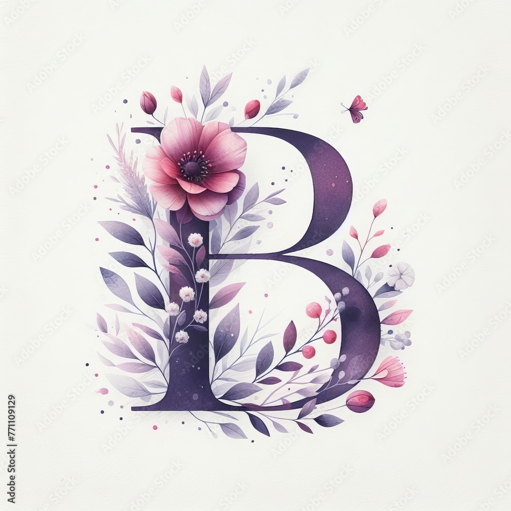 Aesthetic Watercolor Floral Design of the Letter B – Initial Letter B ...