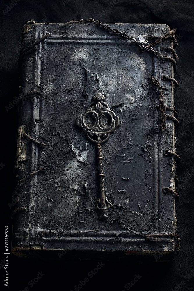 Grimoire bound in Bitumen of Judea, macro lens, aged texture, eerie ...