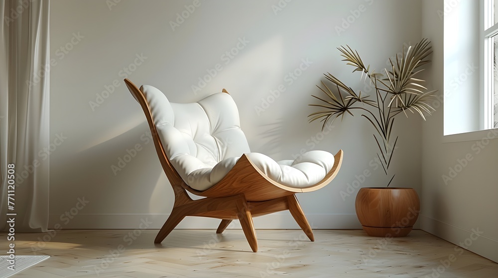 white backgroud,he lounge chair is made from a wooden frame ...
