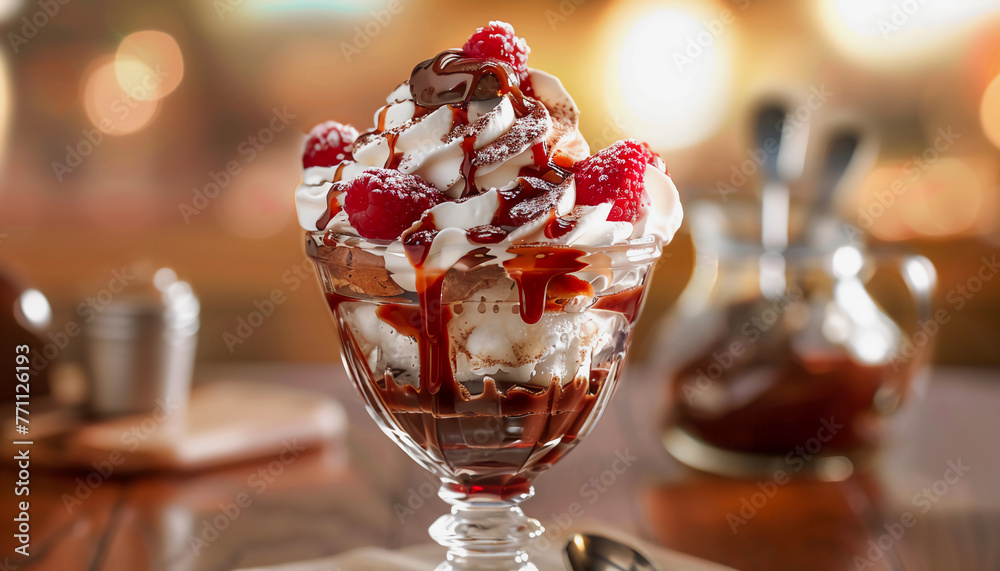 Decadent Ice Cream Sundae Topped with Whipped Cream, Hot Fudge, Nuts ...
