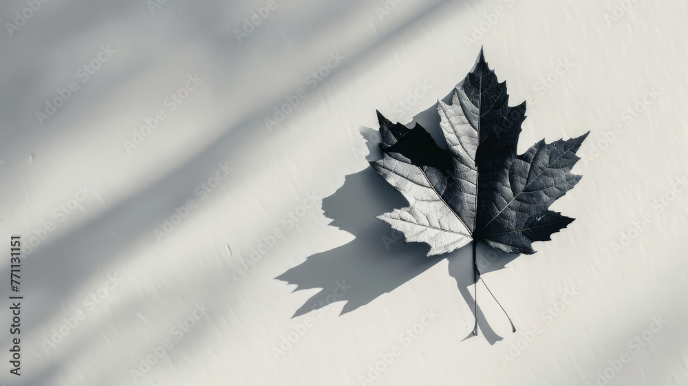Minimalist design of a single leaf casting a complex shadow Stock ...