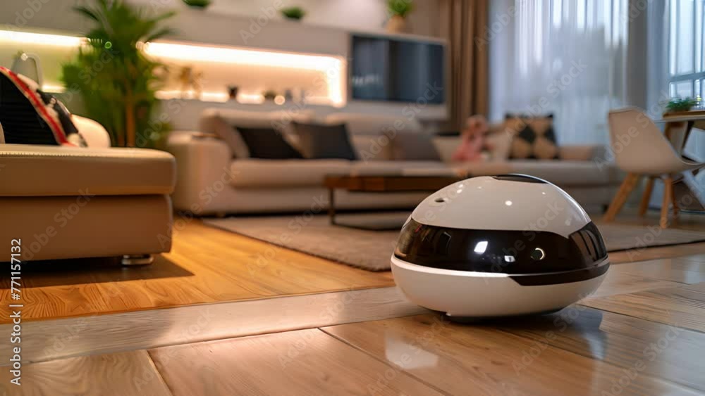 Domestic robot home assistant with a friendly appearance in the living ...
