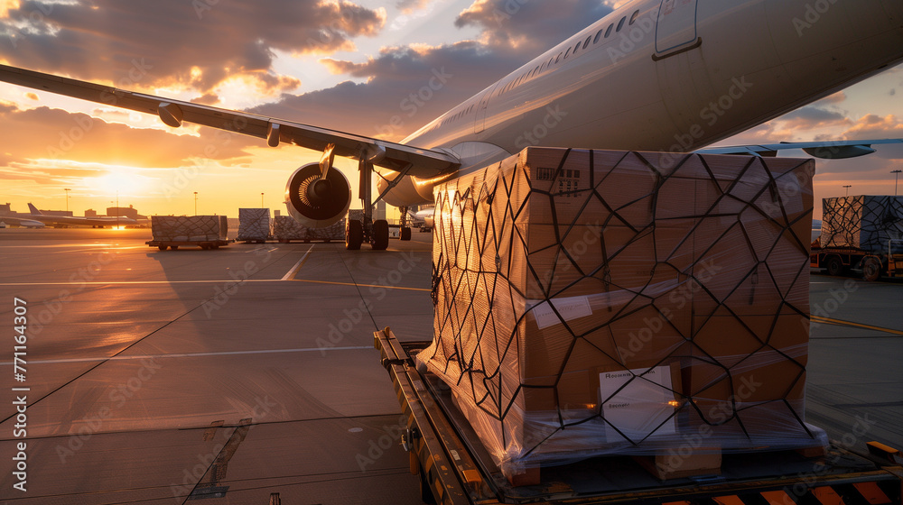 A plane soaring in the sky, carrying a multitude of colorful boxes ...