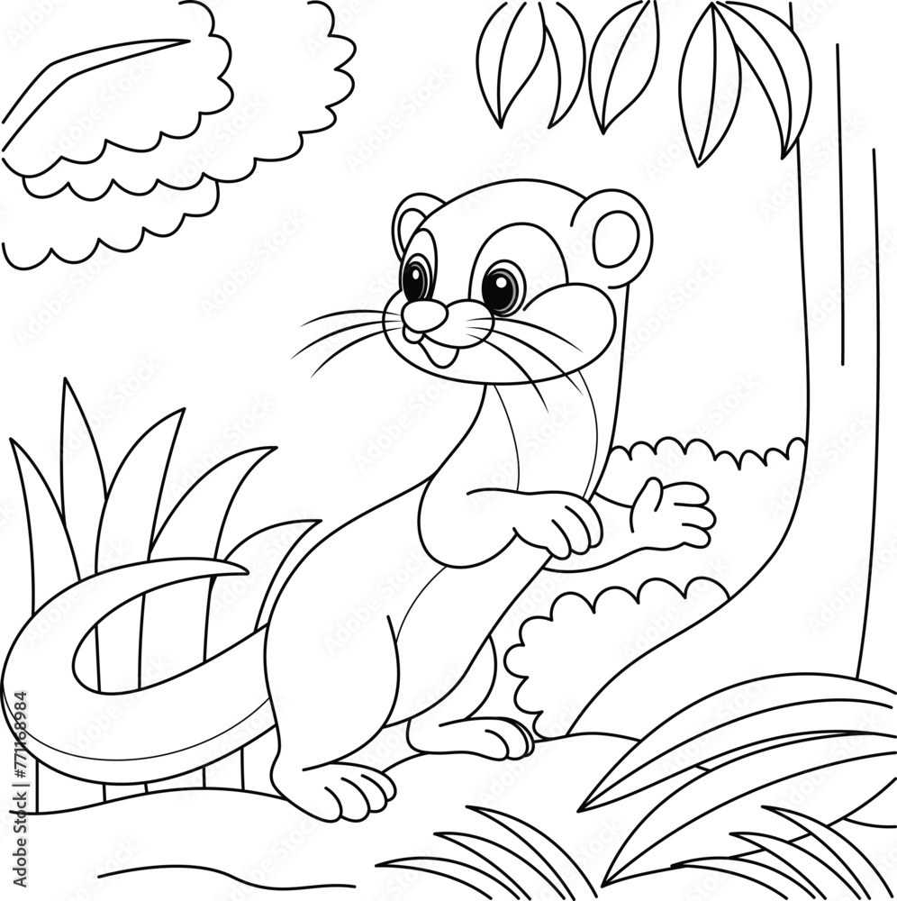 Cute kawaii ratel cartoon character in the forest background coloring ...