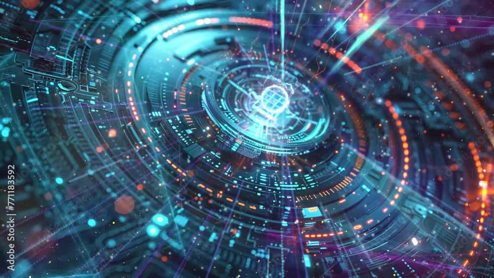 3d abstract illustration defected blue hud interface . seamless looping ...