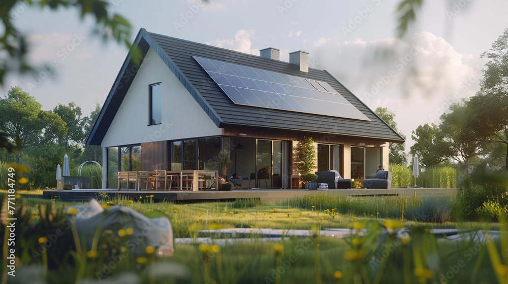 Energy Efficient House With Solar Panels For Energy Storage ...