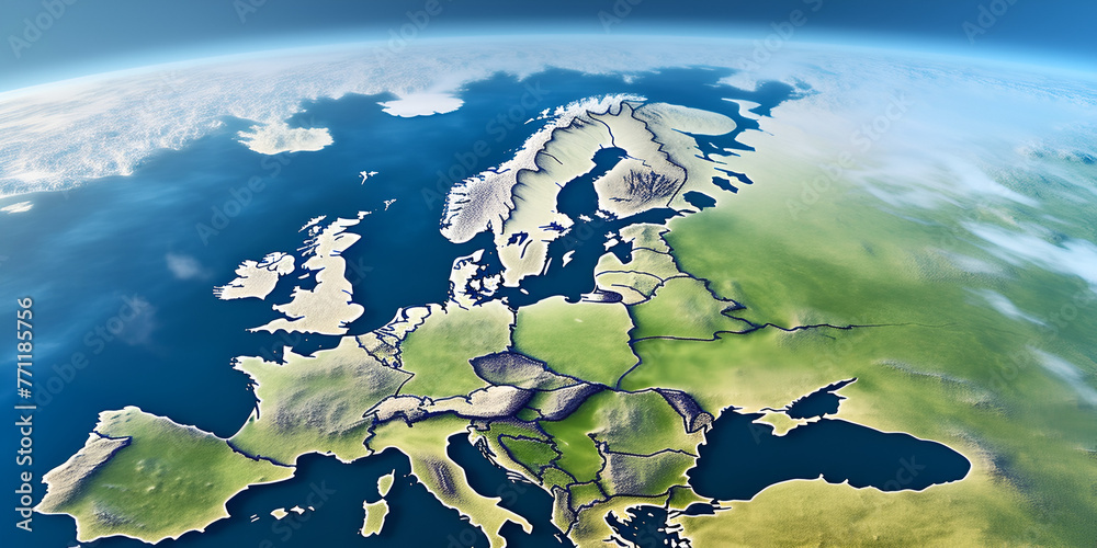 map of continent with globe Europe from space earth view Scandinavian ...