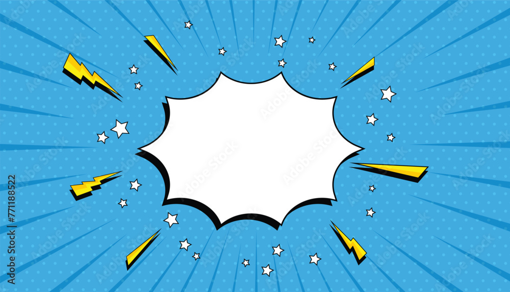 Blank comic cartoon blue background with star and thunder lightning ...