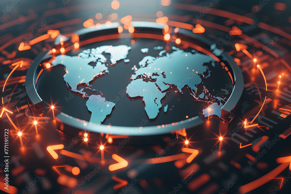 world map with arrows around it, representing global trade and business ...