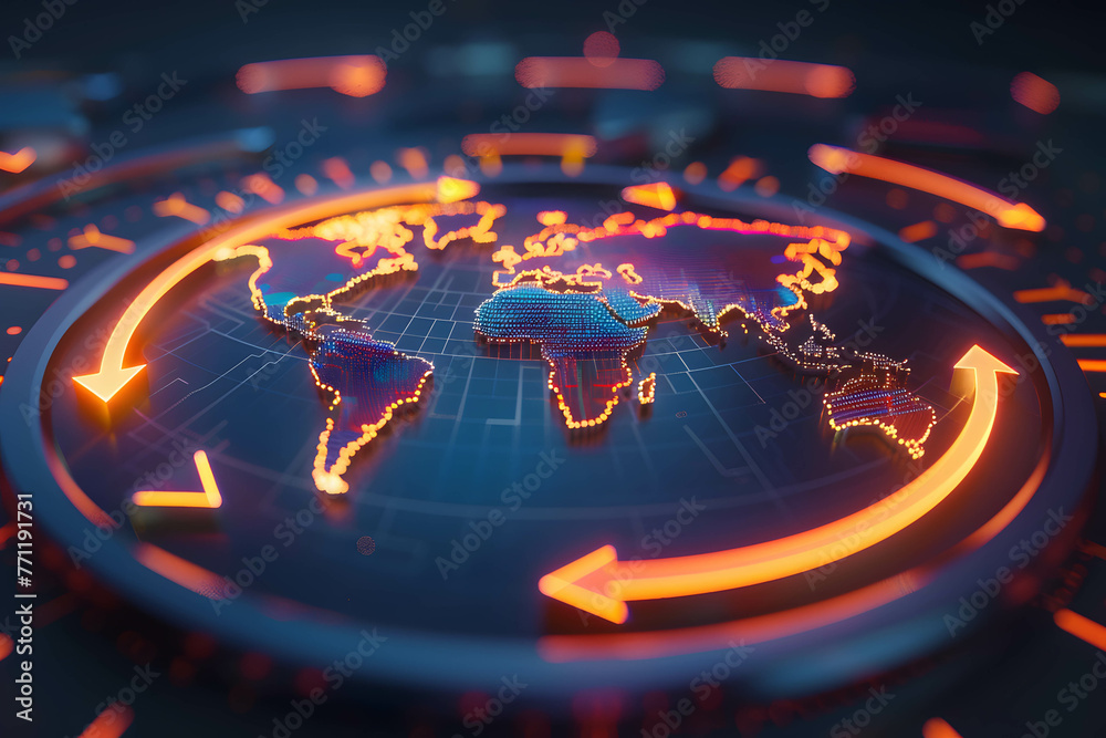 world map with arrows around it, representing global trade and business ...