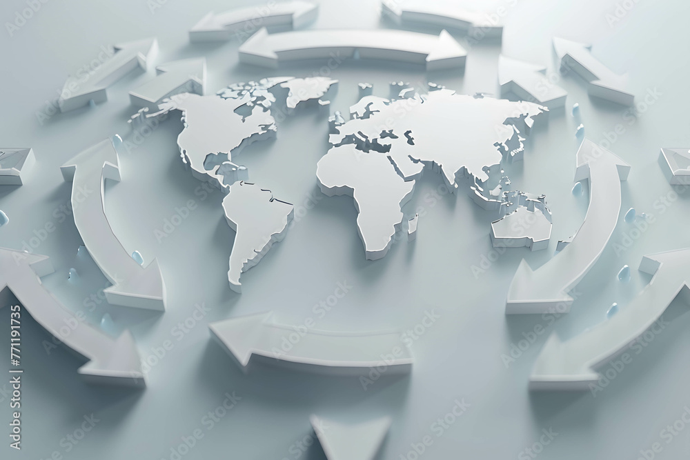 world map with arrows around it, representing global trade and business ...