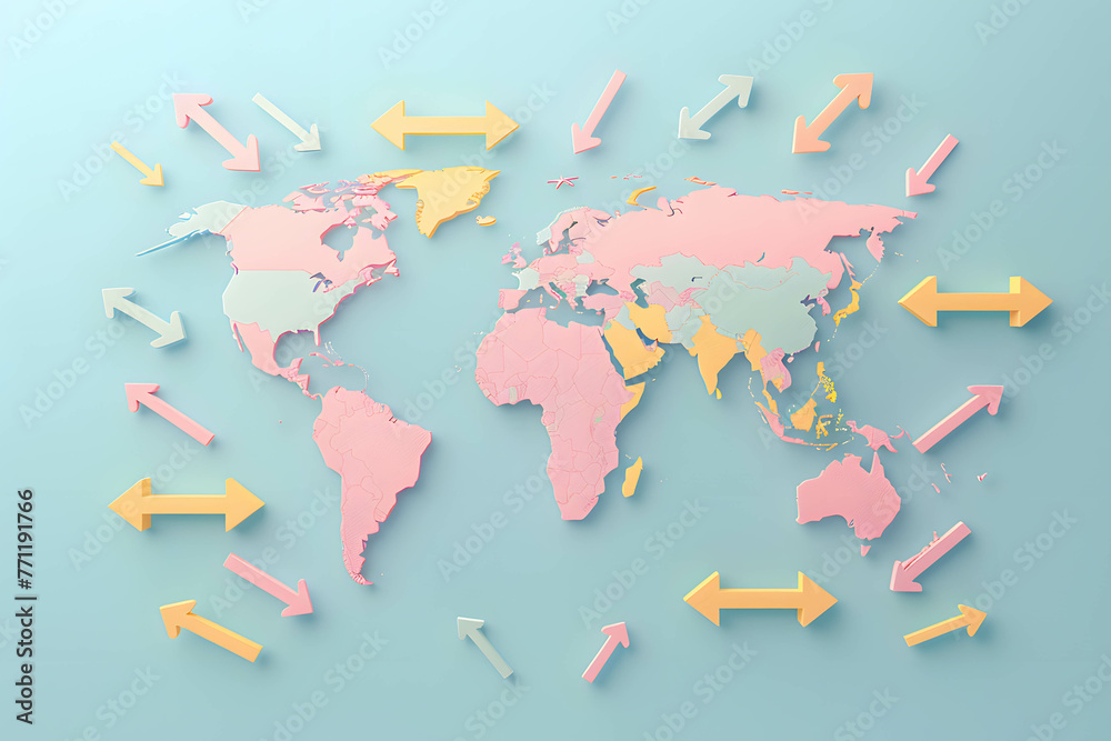 world map with arrows around it, representing global trade and business ...