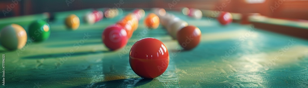Snooker game focus, 3D rendering, vivid colors, spotlight on the cue ...