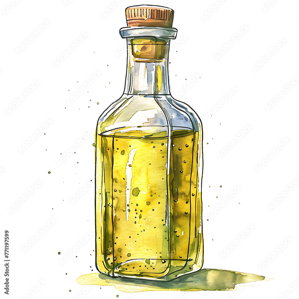 Olive oil glass bottle hand-drawn illustration isolated background ...