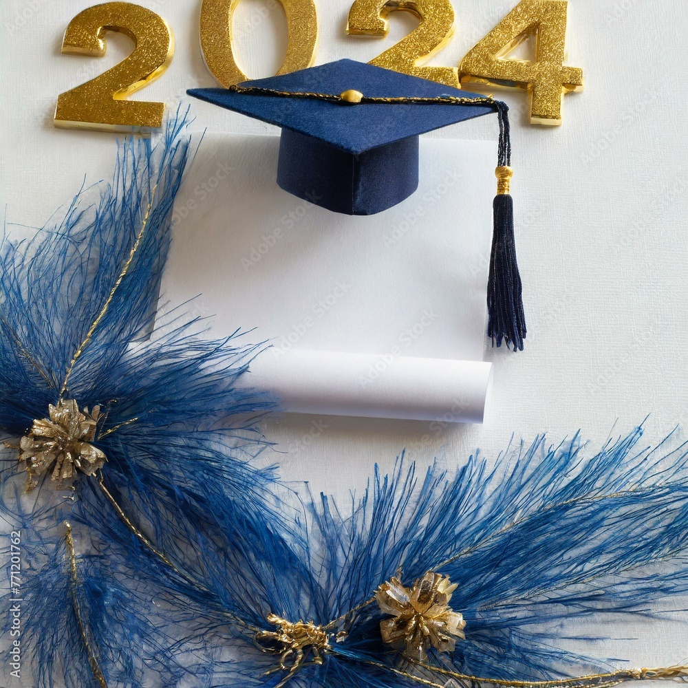 White background with a blank graduation invitation with the year 2024 ...