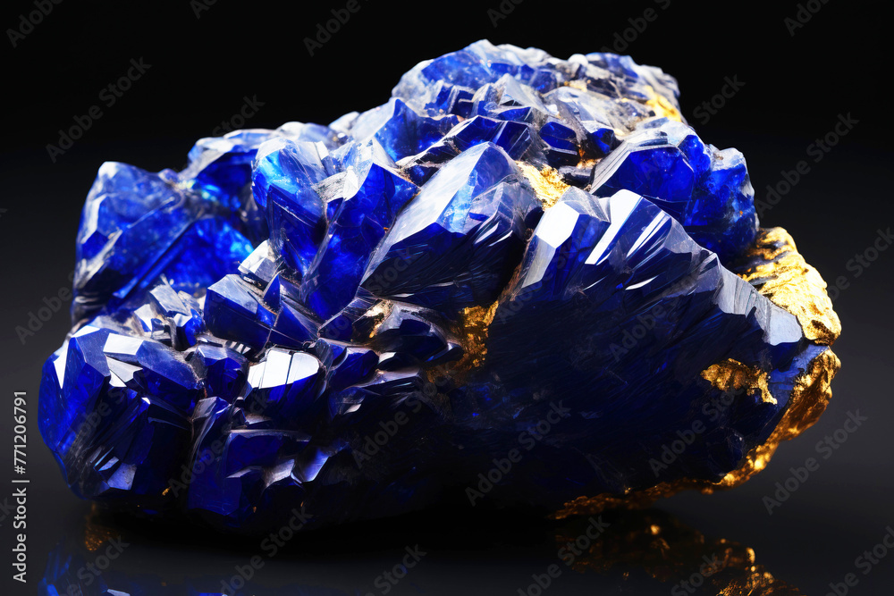 Azurite is a rare precious natural stone on a black background. AI ...