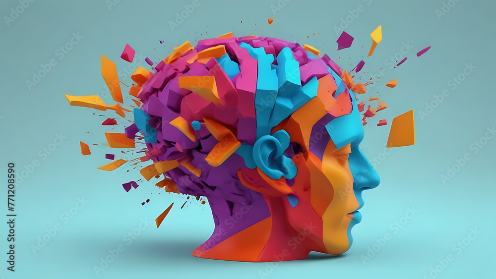 Abstract 3D model of Mental health concept with a person's whole head ...