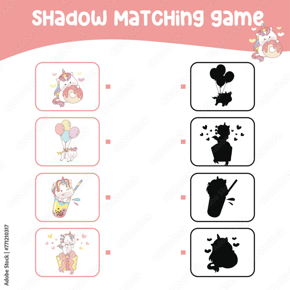 Matching shadow game for children. Find the correct shadow. Worksheet ...