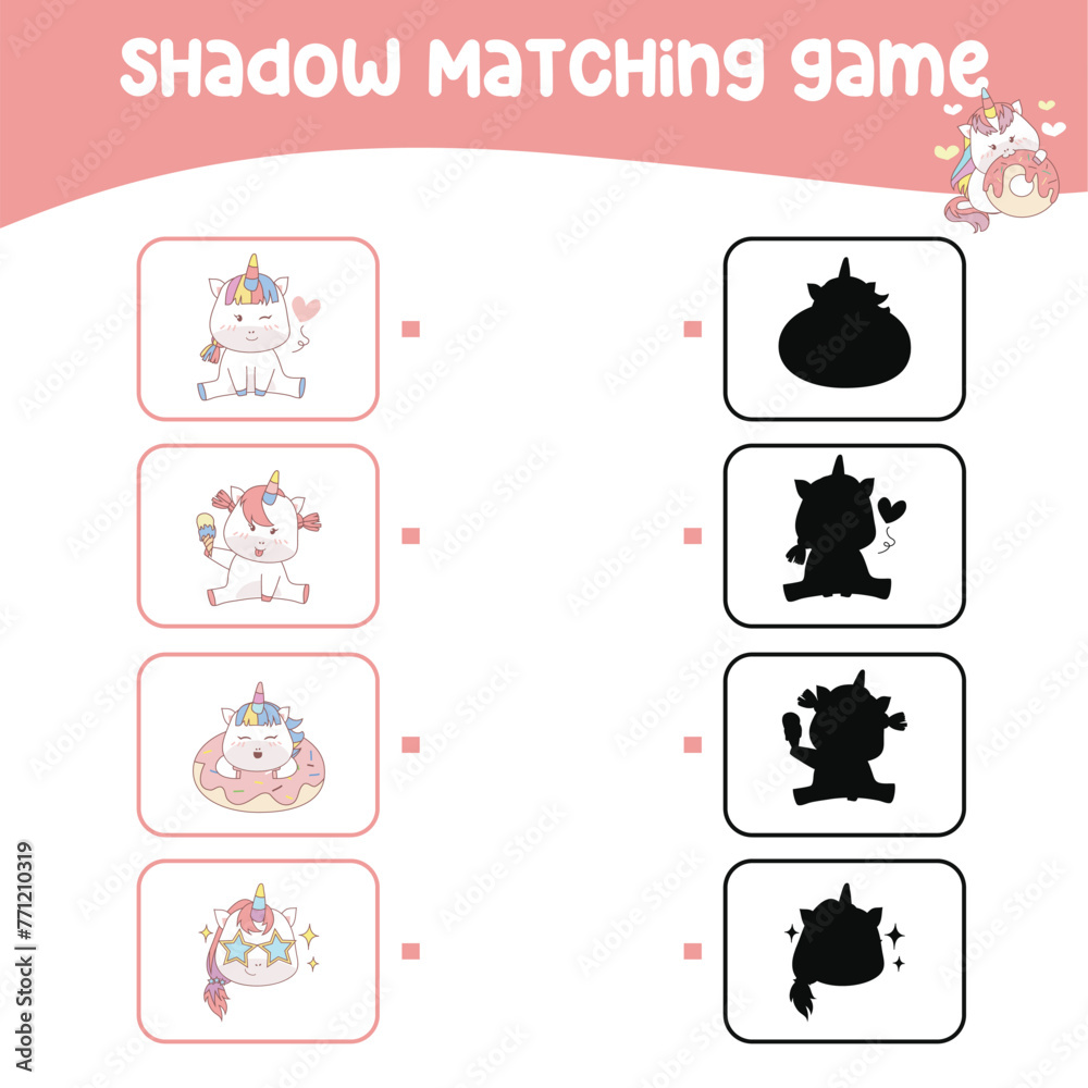 Matching shadow game for children. Find the correct shadow. Worksheet ...