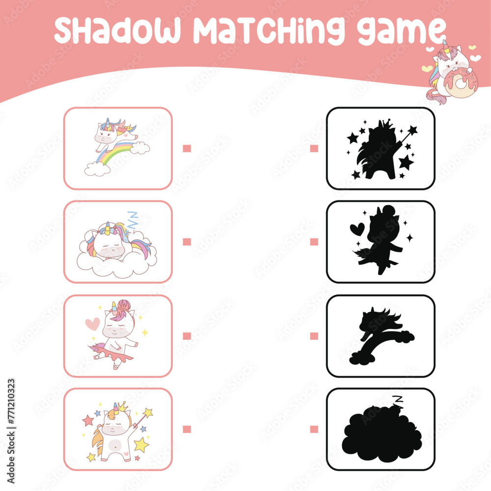 Matching shadow game for children. Find the correct shadow. Worksheet ...