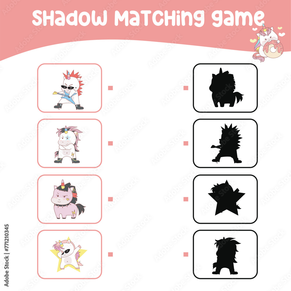 Matching shadow game for children. Find the correct shadow. Worksheet ...