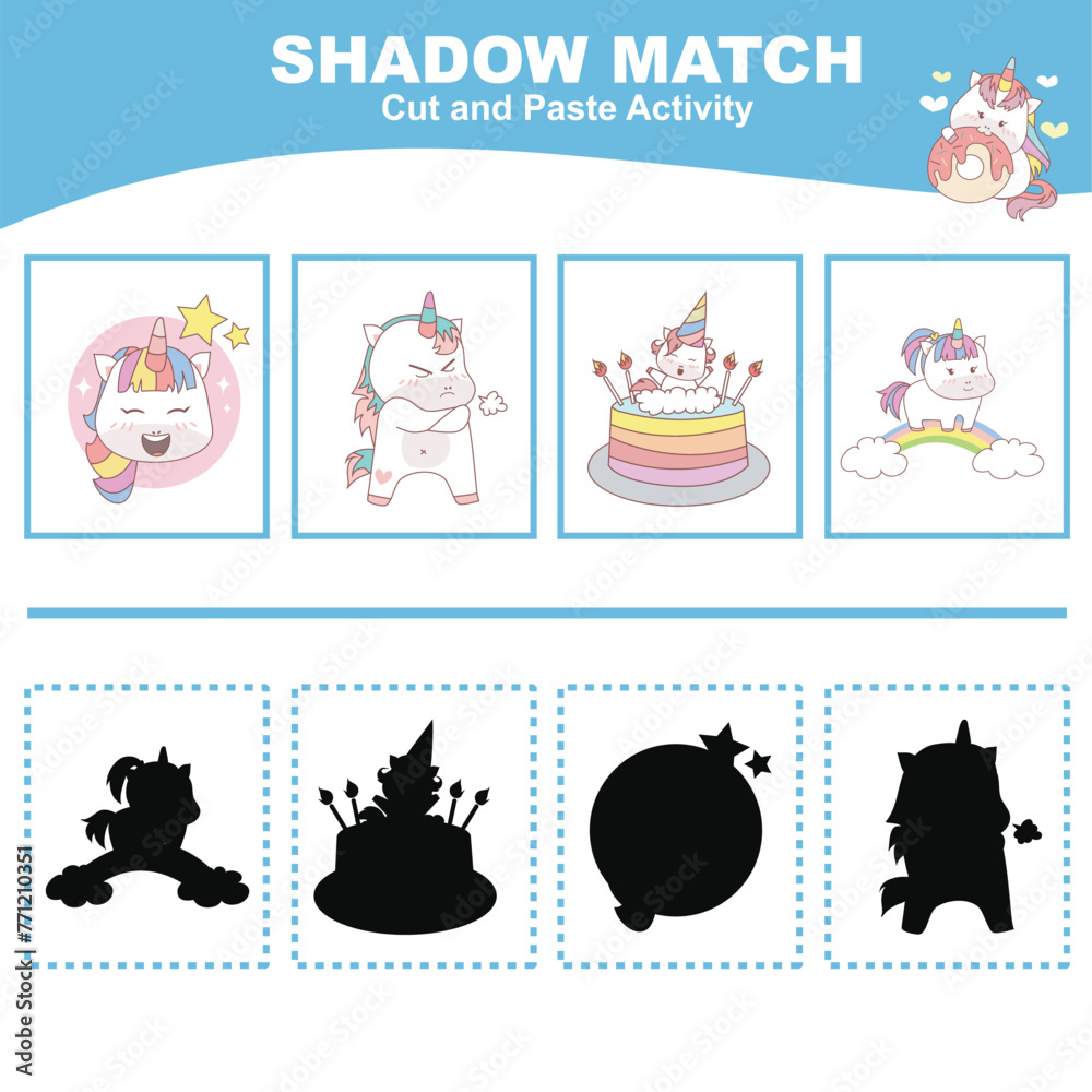 Cut the image in each box and glue it on each shadow. Find the correct ...