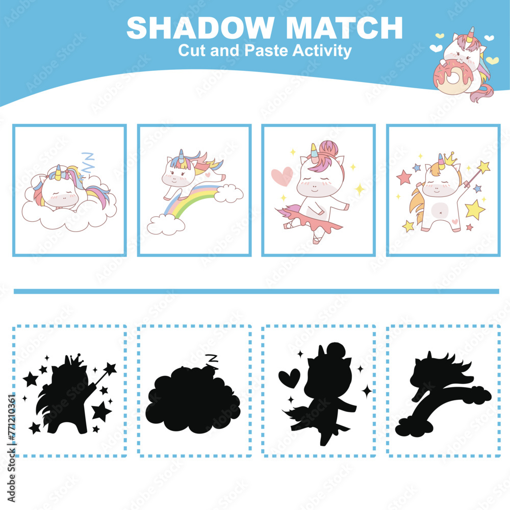 Cut the image in each box and glue it on each shadow. Find the correct ...
