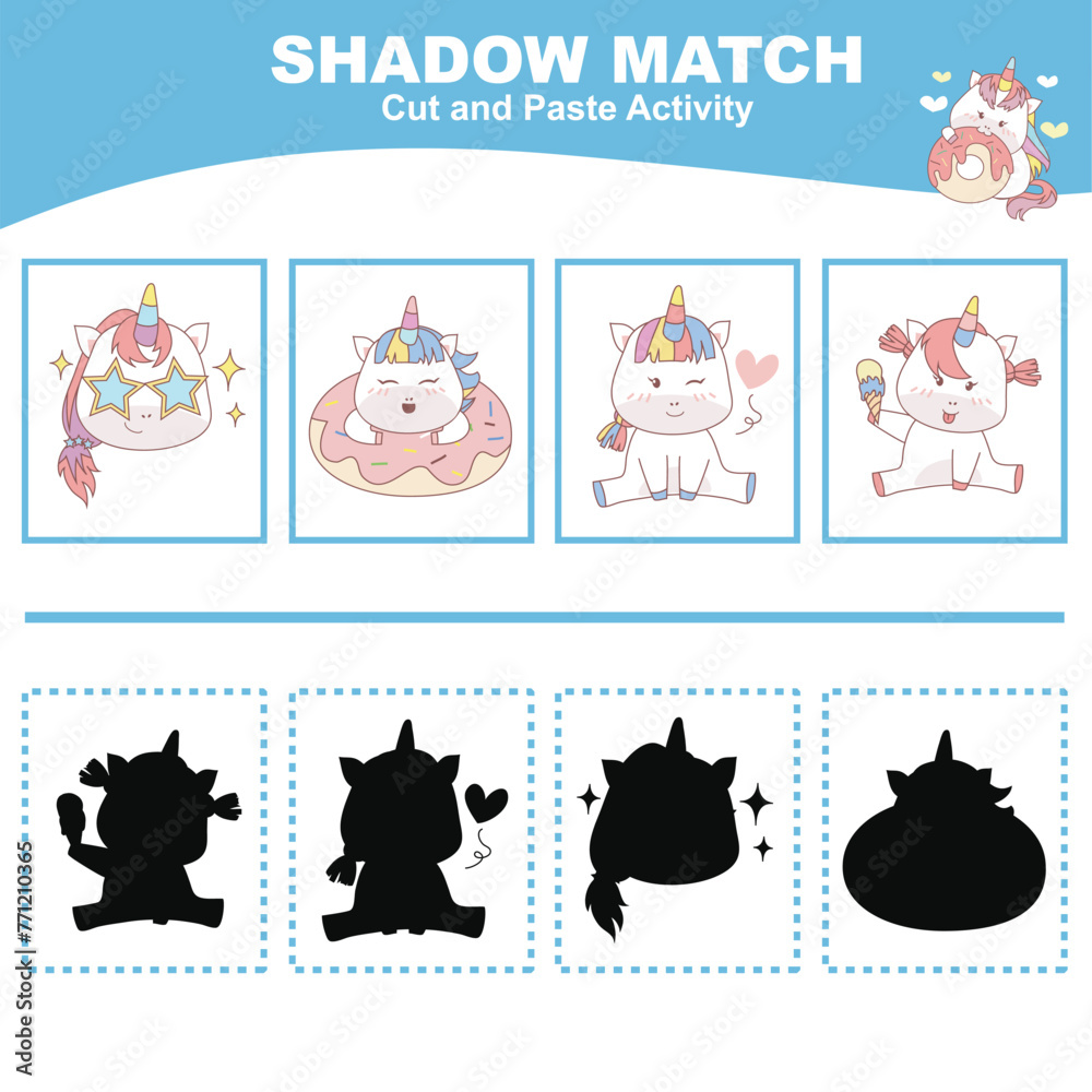 Cut the image in each box and glue it on each shadow. Find the correct ...