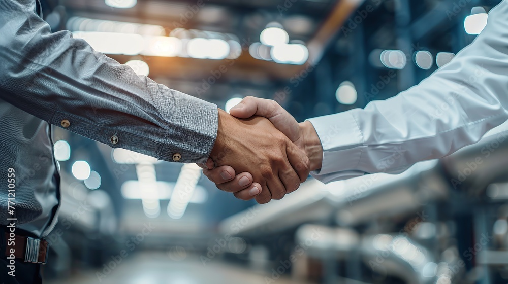 Engineer shaking hands with project manager in modern industrial ...