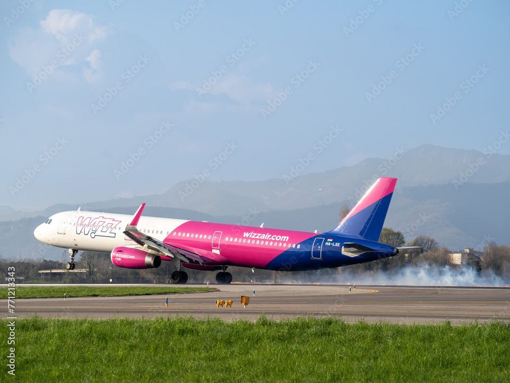 Wizzair Airbus A321 is landing at BGY Milano Bergamo international airport Stock Photo | Adobe Stock