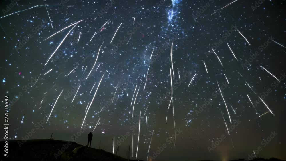 In the crystal-clear night sky, countless stars glitter brilliantly ...