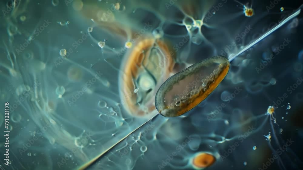 A microscopic view of a nematode egg being trated by a tiny needle ...