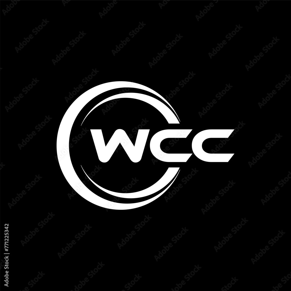 WCC letter logo design with black background in illustrator, cube logo ...