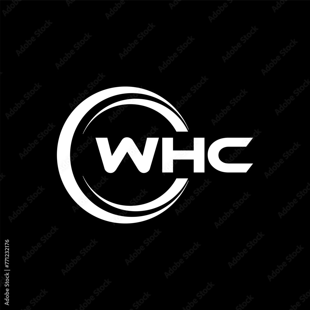 WHC letter logo design with black background in illustrator, cube logo ...