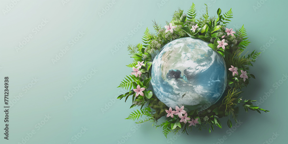 world earth day, world environment day, earth with plants flowers on ...
