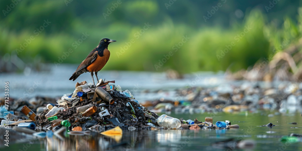 Ecological catastrophe plastic water wildlife problem concept. Exotic ...